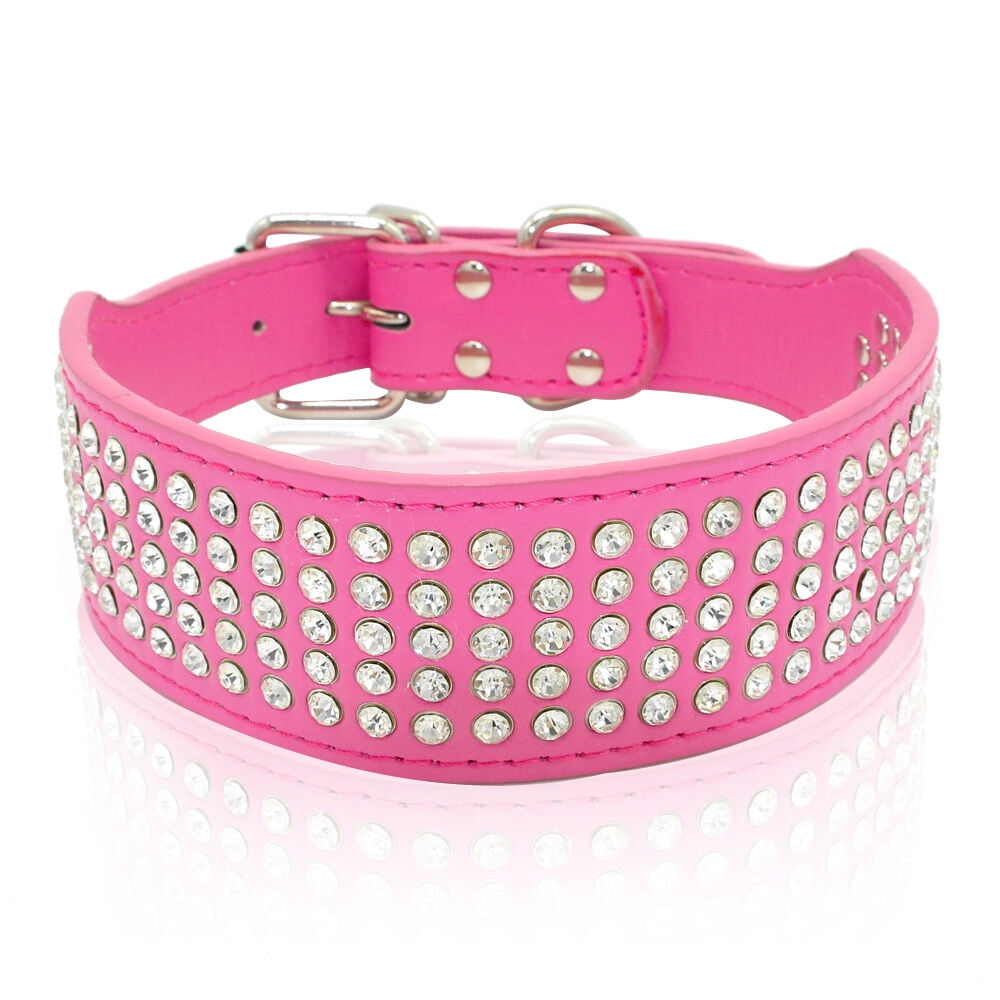 2" Wide Leather Rhinestone Dog Collars Bling Diamonds for Large Dogs ...