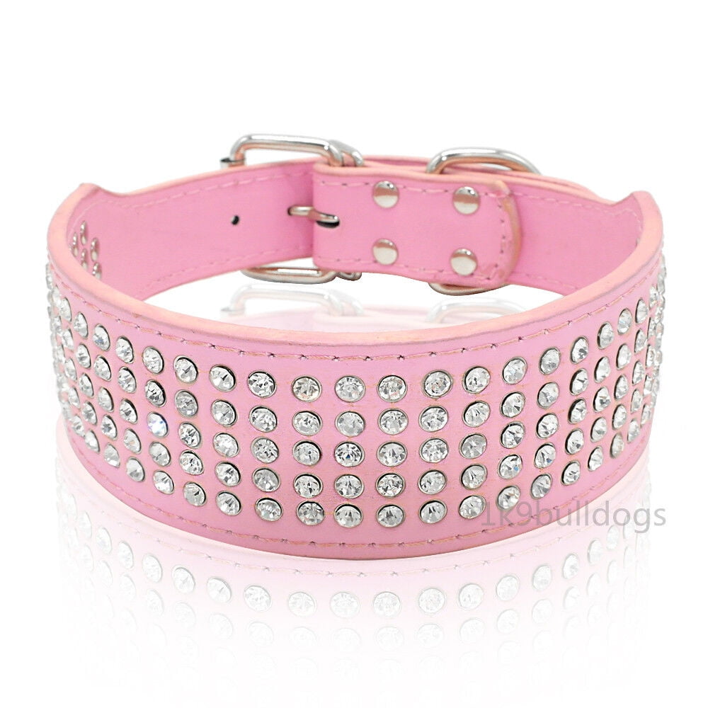 2" Wide Leather Rhinestone Dog Collars Bling Diamonds for Large Dogs ...