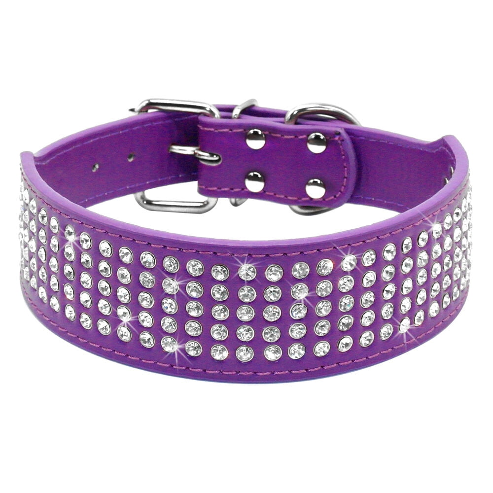2" Wide Leather Rhinestone Dog Collars Bling Diamonds for Large Dogs ...