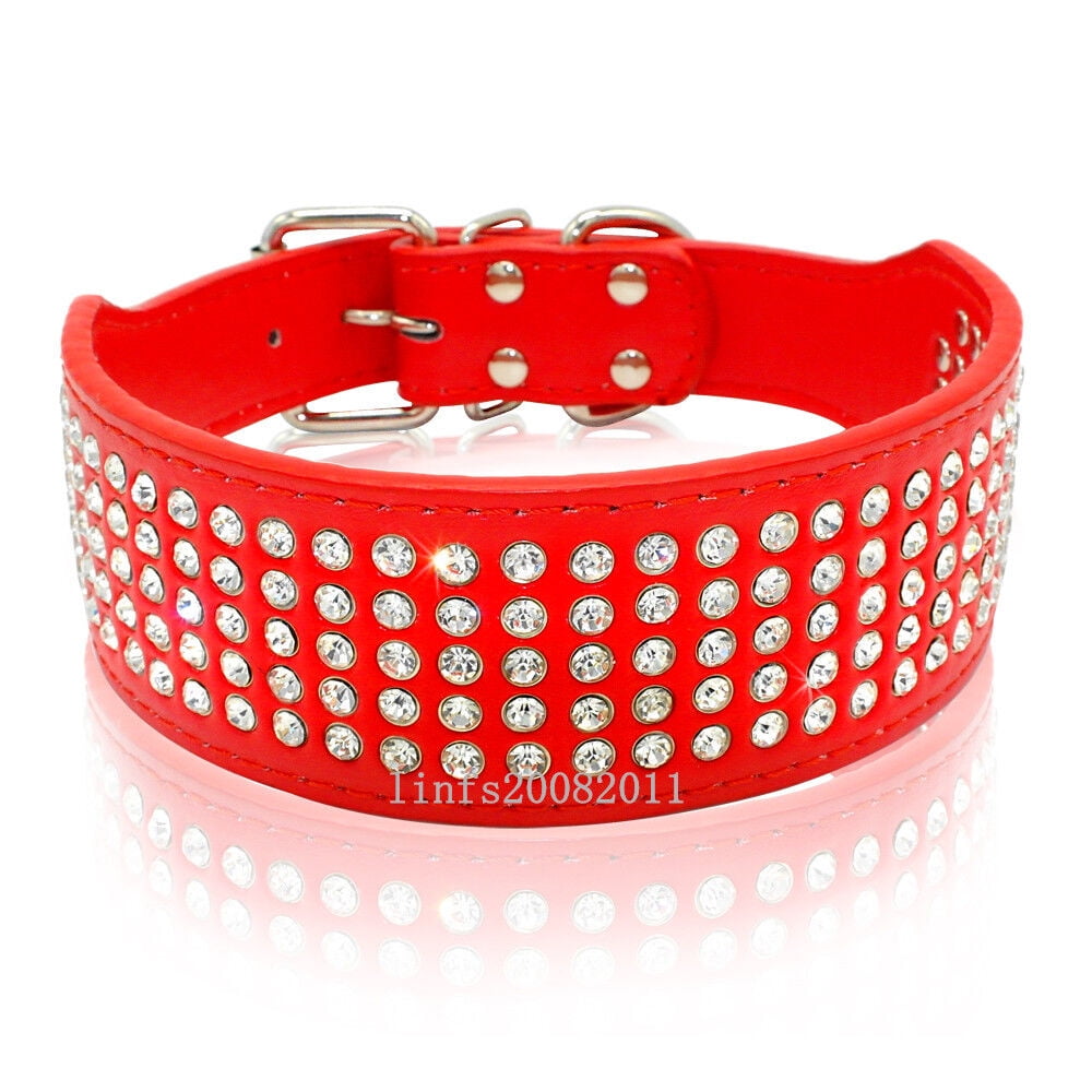 2" Wide Leather Rhinestone Dog Collars Bling Diamonds for Large Dogs ...