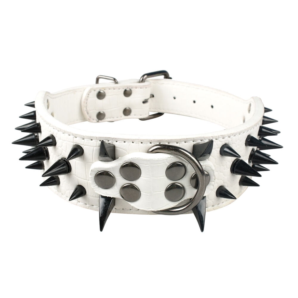 2" Wide Sharp Spiked Studded Leather Dog Collars For Pitbull Mastiff ...