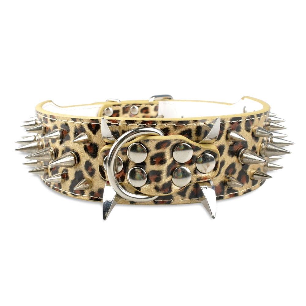 2" Wide Sharp Spiked Studded Leather Dog Collars For Pitbull Mastiff ...