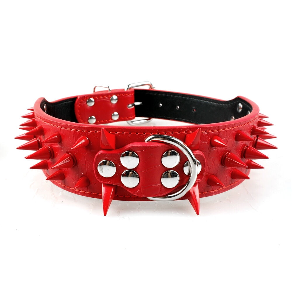 2" Wide Sharp Spiked Studded Leather Dog Collars For Pitbull Mastiff ...