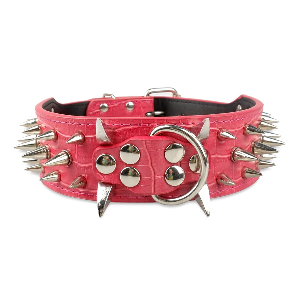 2" Wide Sharp Spiked Studded Leather Dog Collars For Pitbull Mastiff ...