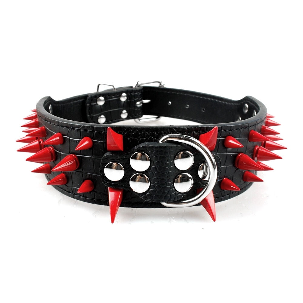 2" Wide Sharp Spiked Studded Leather Dog Collars For Pitbull Mastiff ...