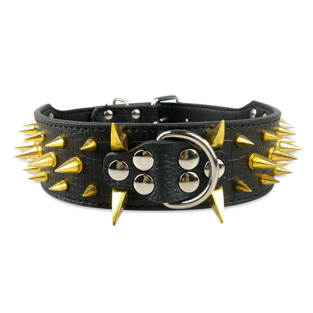 2" Wide Sharp Spiked Studded Leather Dog Collars For Pitbull Mastiff ...