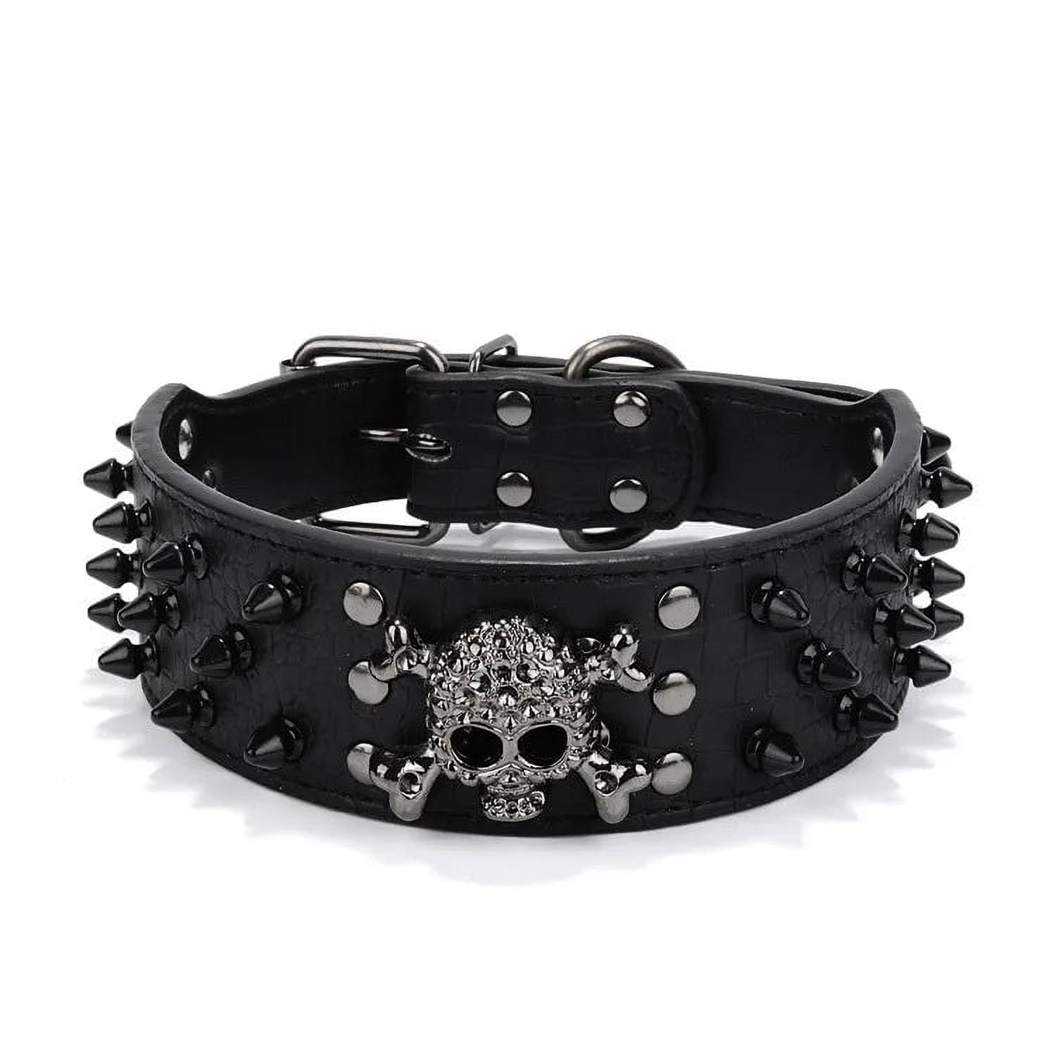 2" Wide Spiked Studded Leather Dog Collar Bullet Rivets with Cool Skull ...