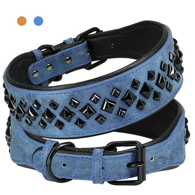 2" Wide Studded Leather Dog Collars with Soft Padded, Heavy Duty ...
