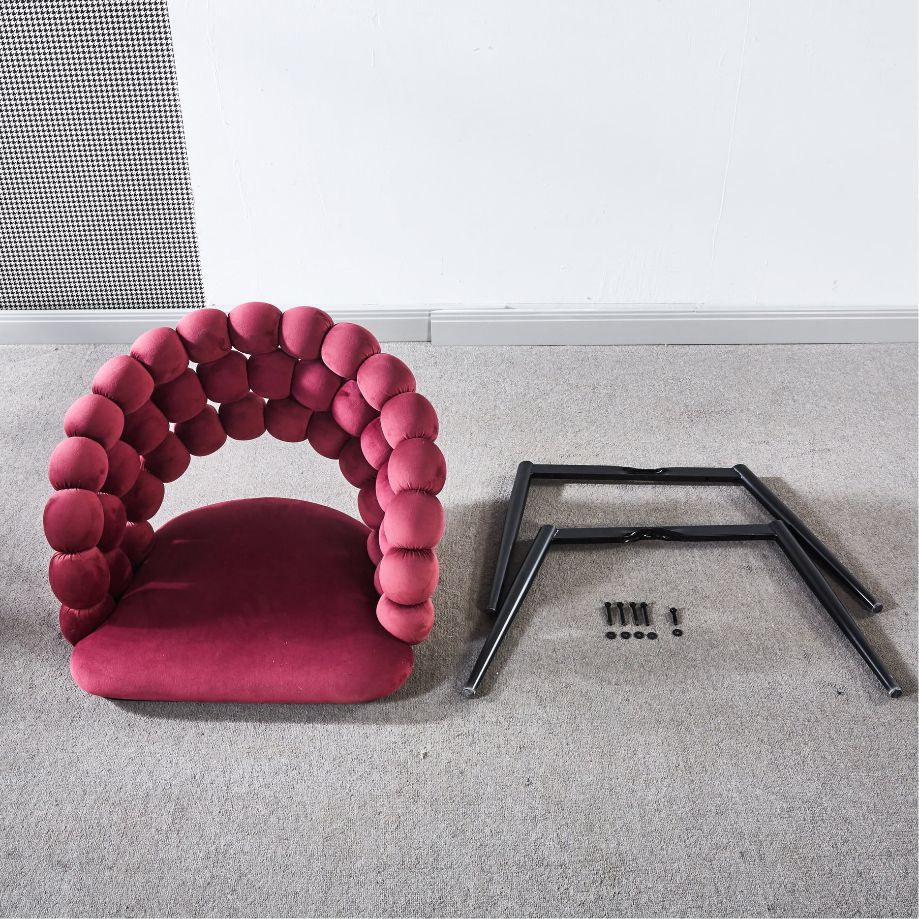 2 Wine Red Chairs With Golden Iron Tube Legs, Soft Cushions & Bewitched ...