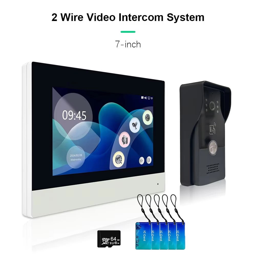 2 Wired Video Intercom System with 1080P Camera 7 Inch Touch Screen ...