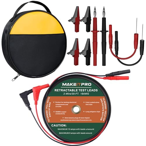 2 Wires 30FT 18AWG Retractable Test Leads with Cable Bag and Dual Ended ...