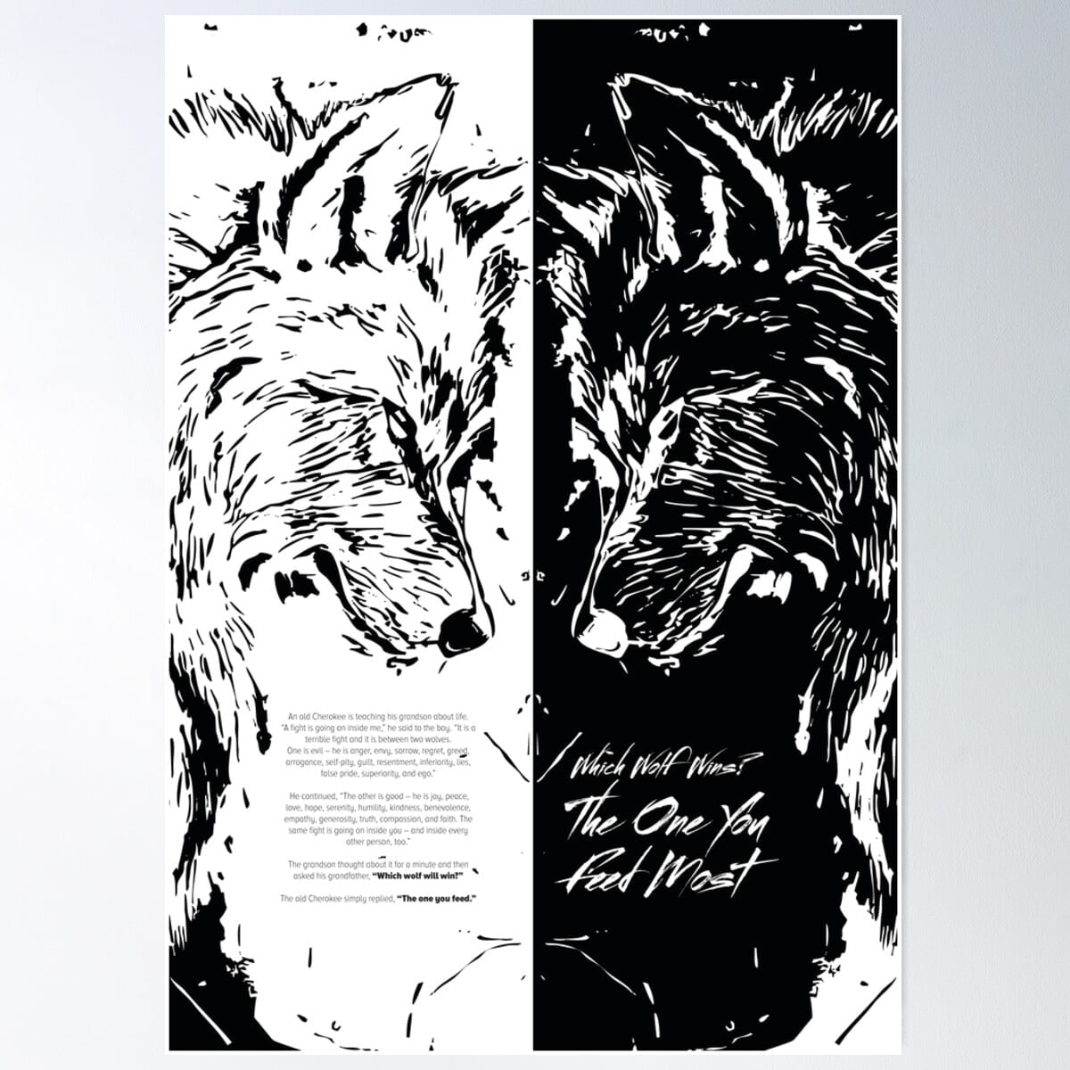 2 Wolf Cherokee Legend Two Wolves With Story Poster Wall Art Modern ...
