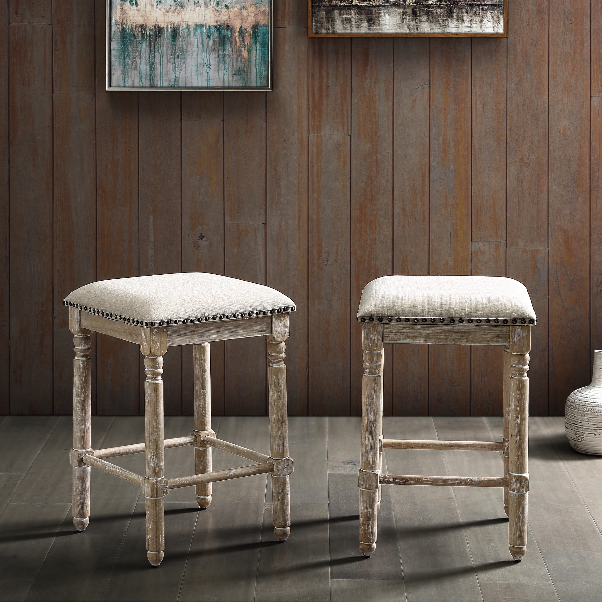 2 Wood Stool, Tan - Fill Material Soft 2 Stools, Counter Height White ...