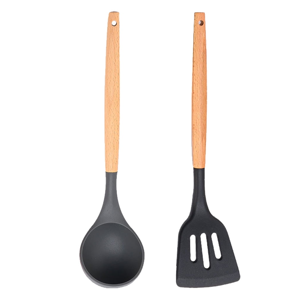 2 Wood and Silicone Cooking Utensil Set, Non-Stick and Heat Resistant ...