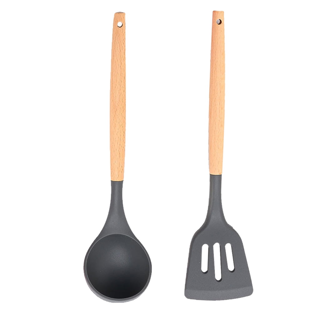 2 Wood and Silicone Cooking Utensil Set, Non-Stick and Heat Resistant ...