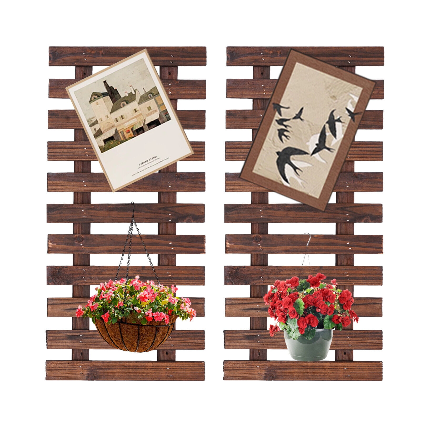 2* Wooden Hanging Planter Rack 60*29cm DIY Wall Planter Wall Flower ...
