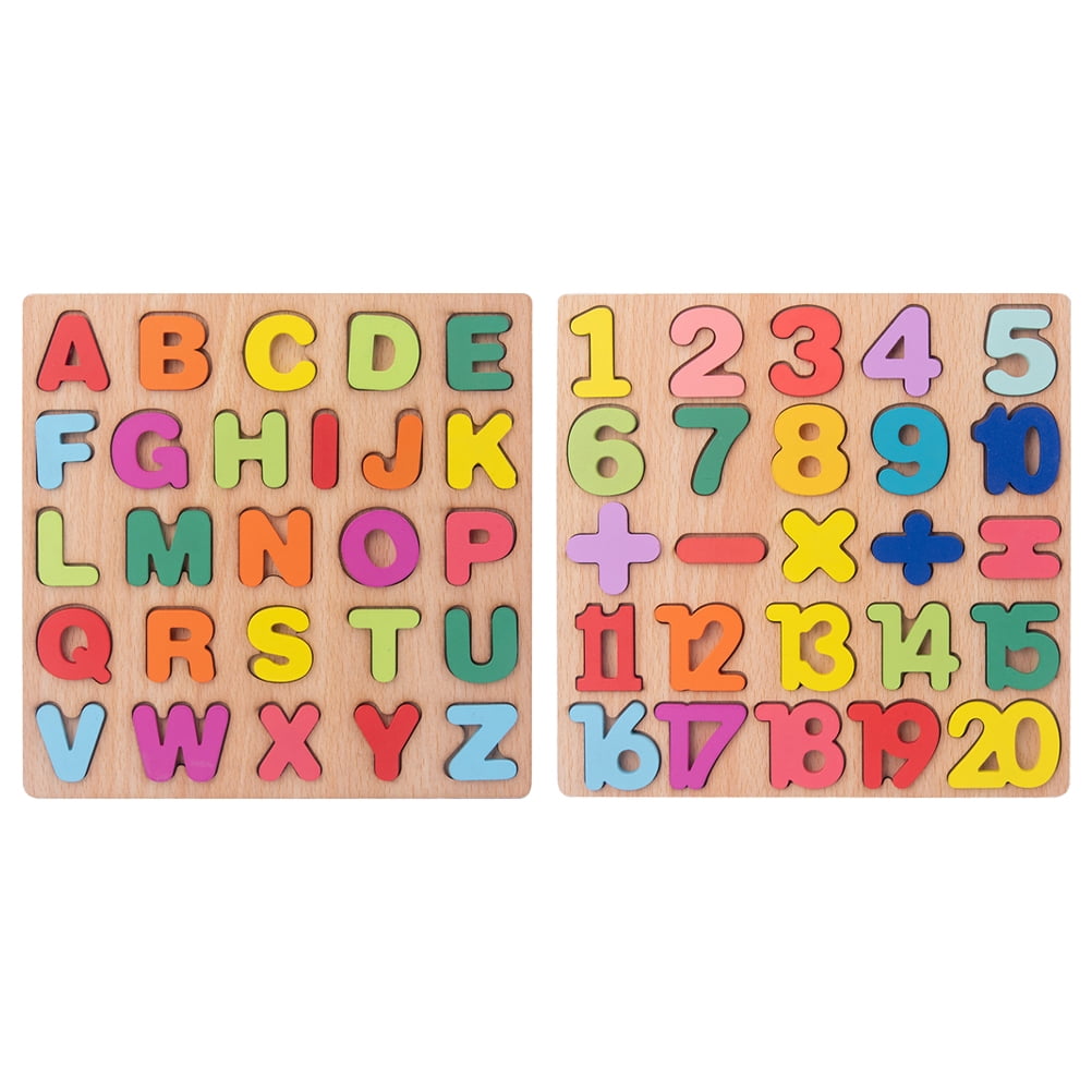 LEDMOMO Alphabet Number Shape Puzzles Wooden Puzzles Wood 2 Sets ...