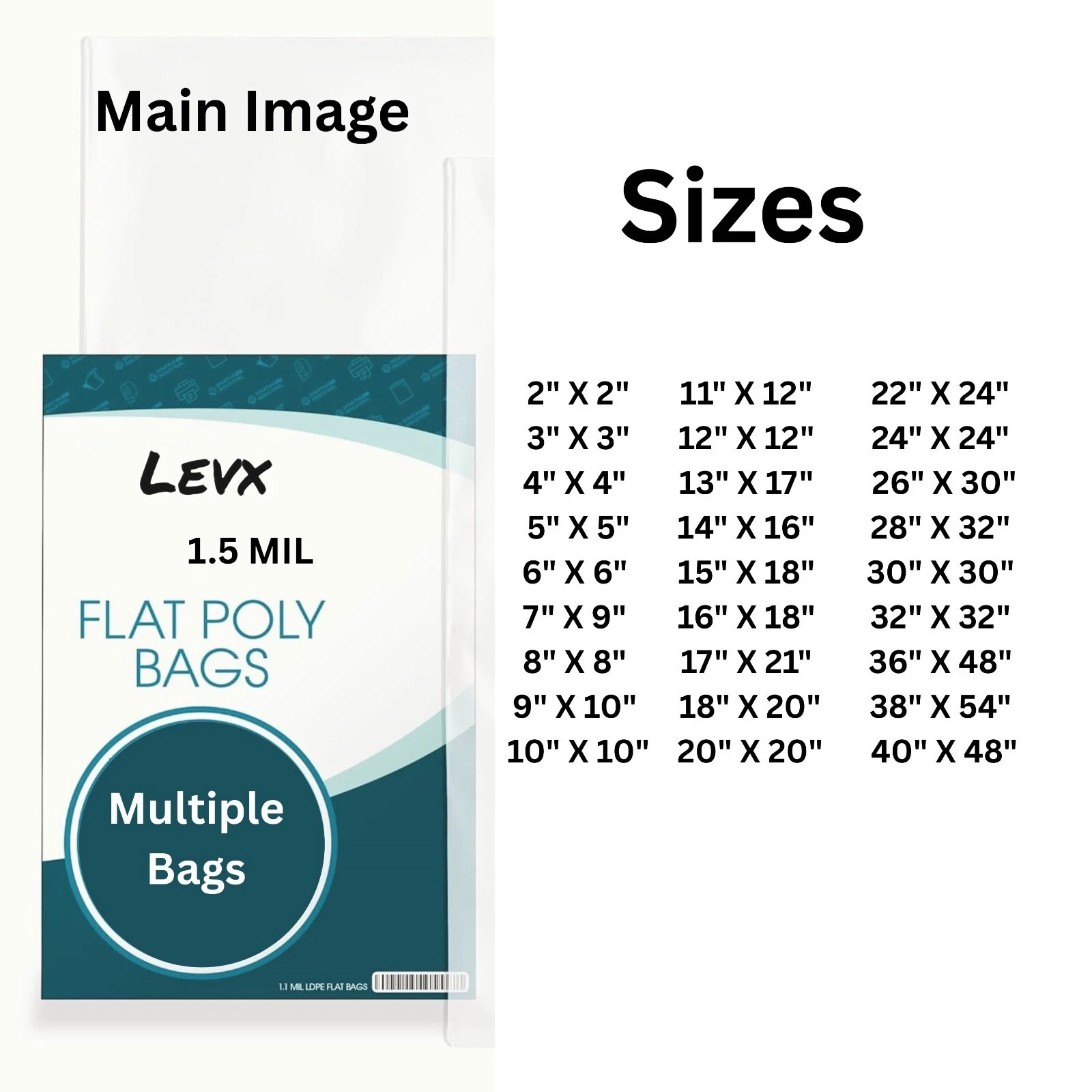 2" X 2"-40" X 48" 1.5 Mil LDPE Clear Flat Poly Bag, Multiple Qty Open ...