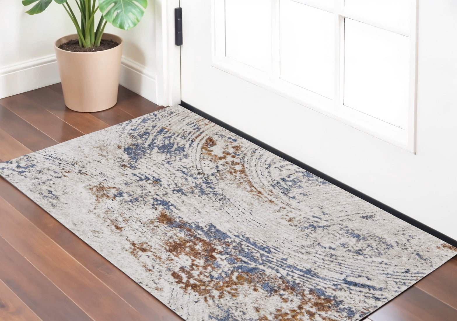 2' X 3' Ivory Blue and Brown Abstract Power Loom Area Rug - Walmart.com