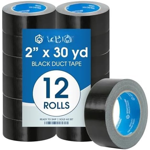 - 2" X 30 yd Black Duct Tape - 12 Tape Rolls for Repairs, Crafts ...