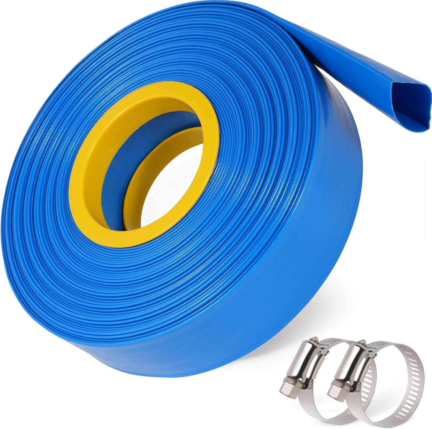 2" X 50 Ft Blue Heavy Duty Lay Flat Pool Backwash Hose with Hose Clamps ...