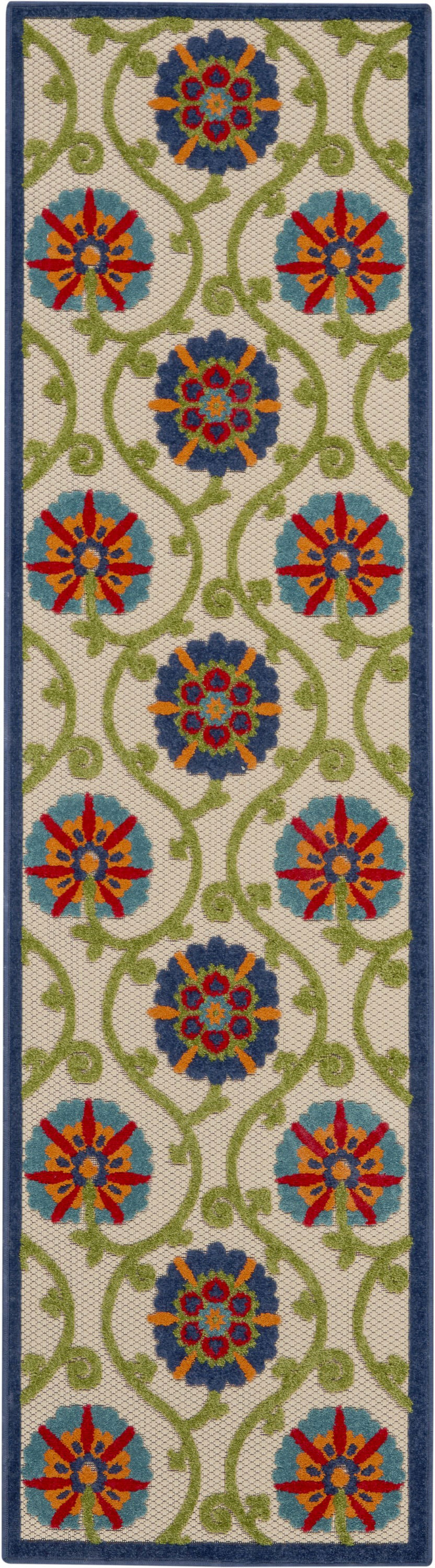 2' X 8' Ivory And Blue Floral Indoor Outdoor Area Rug - Walmart.com