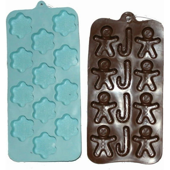 2 X Christmas Snowflakes & Ginger Boy Silicone Ice Cube Trays Mold ...