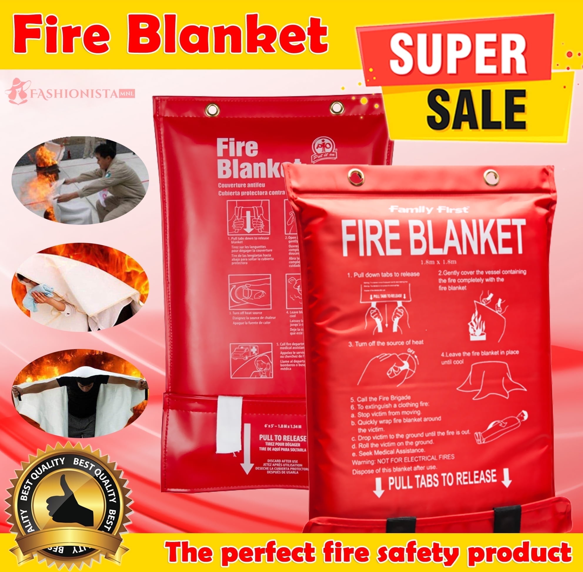 2 XLarge Fire Blanket Fireproof for Home Kitchen Office Caravan ...