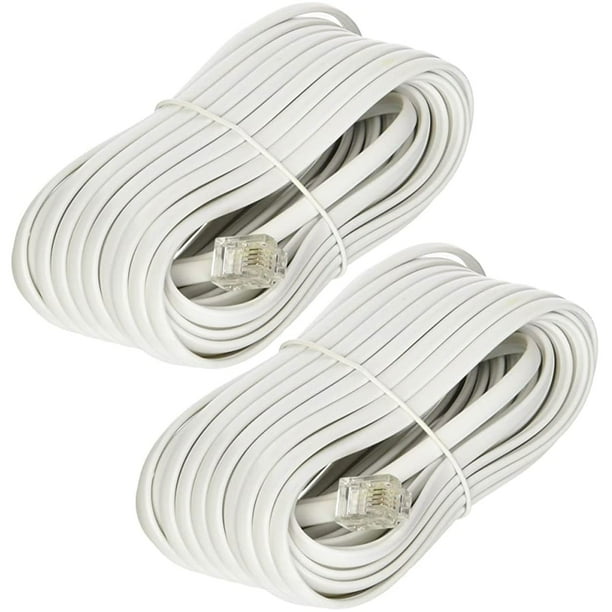 2 X Telephone Extension Cord White 25 Feet RJ11 4C Modular Phone Cable ...