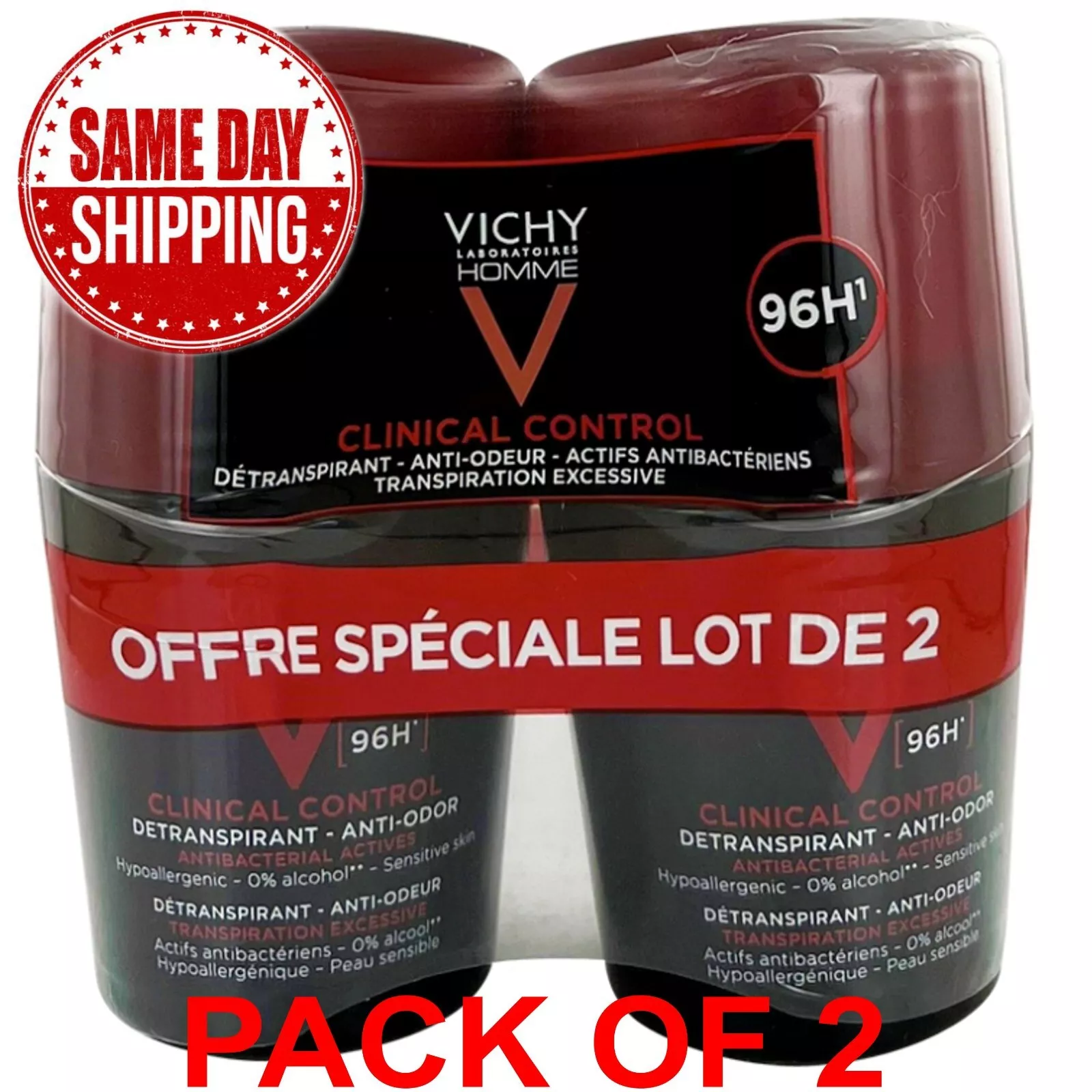 2 X VICHY deodorant Clinical Control for men 96H HOMME 50 ml. / 1.7 fl ...