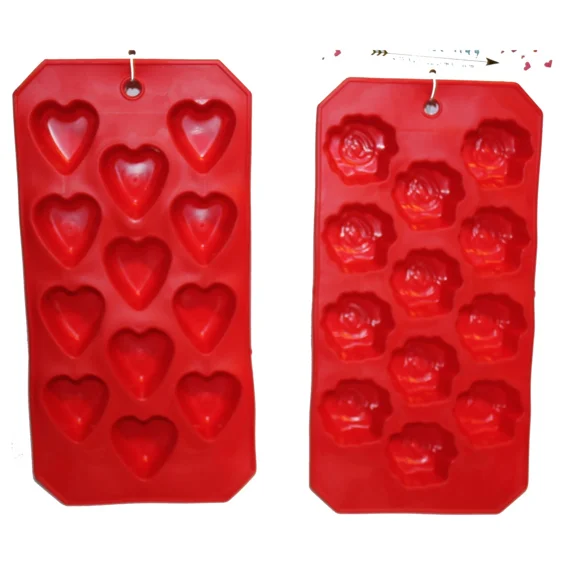 2 X Valentines, Love, Hearts, Roses Silicone Ice Cube Trays Mold ...