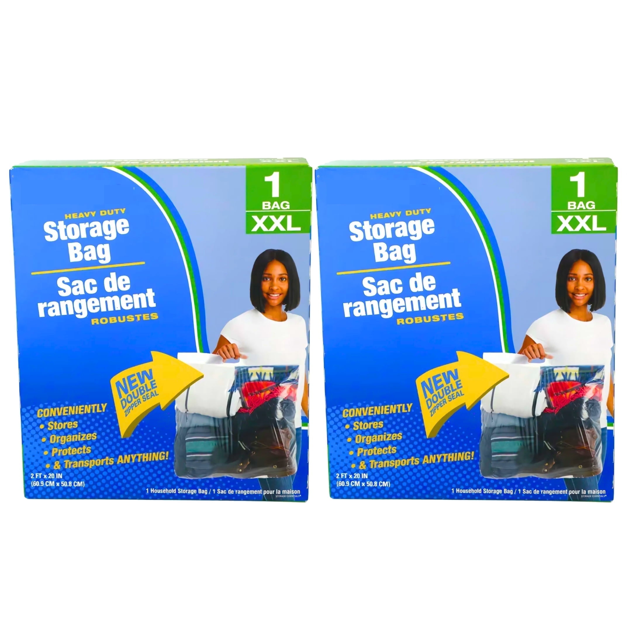 (2) XXL Zip Lock Storage Bag with Handle, 24x20in Resealable Clear Food ...