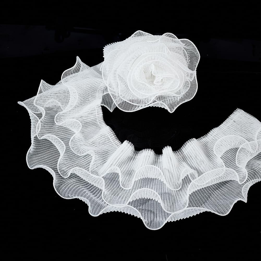 2 Yard 4.8Inch Retro Ruffle Pleated Trim 3-Layer Pleated Tulle Lace ...
