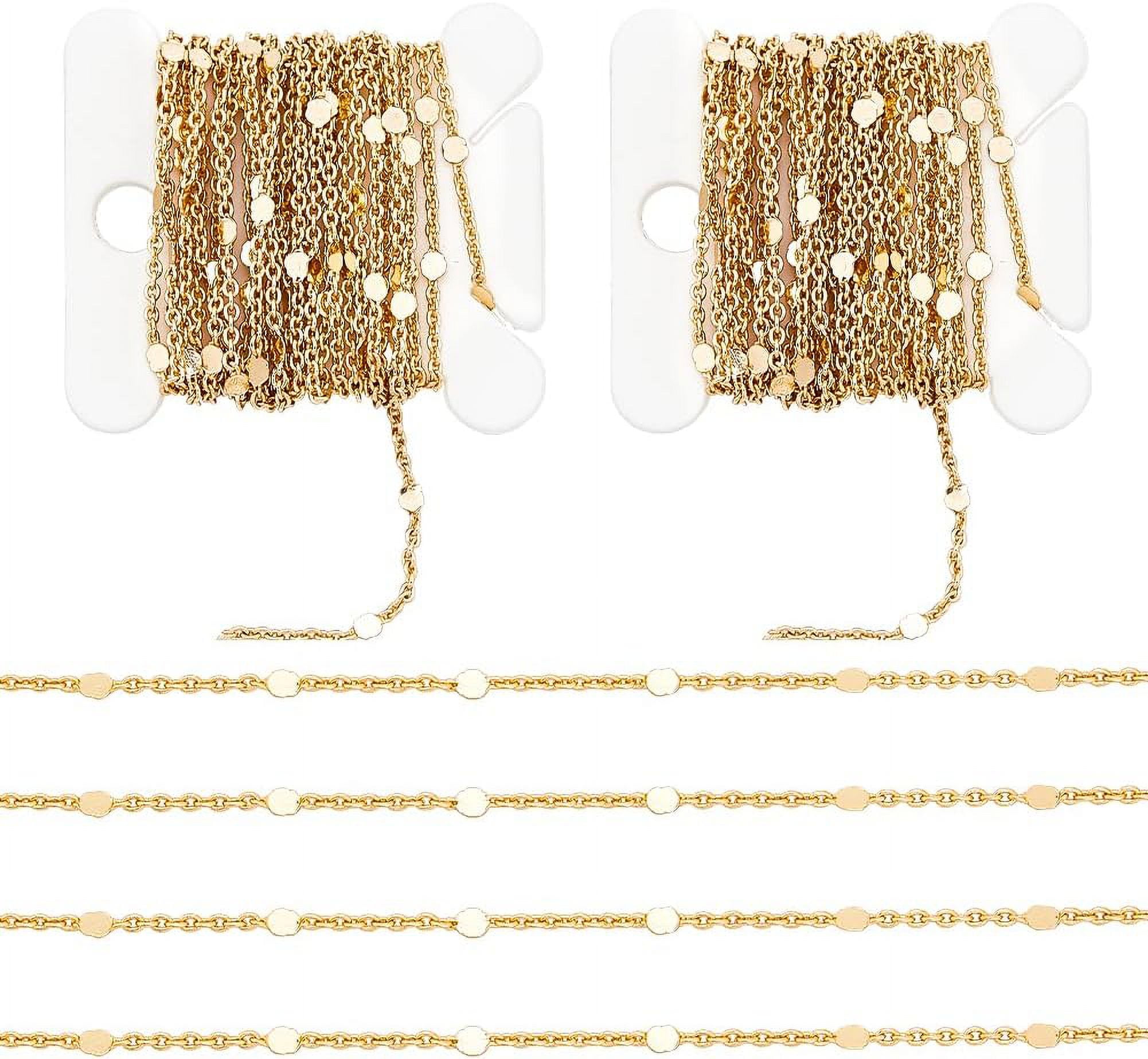 2 Yard Golden Necklace Chains for Jewelry Making Brass Flat Round Link ...