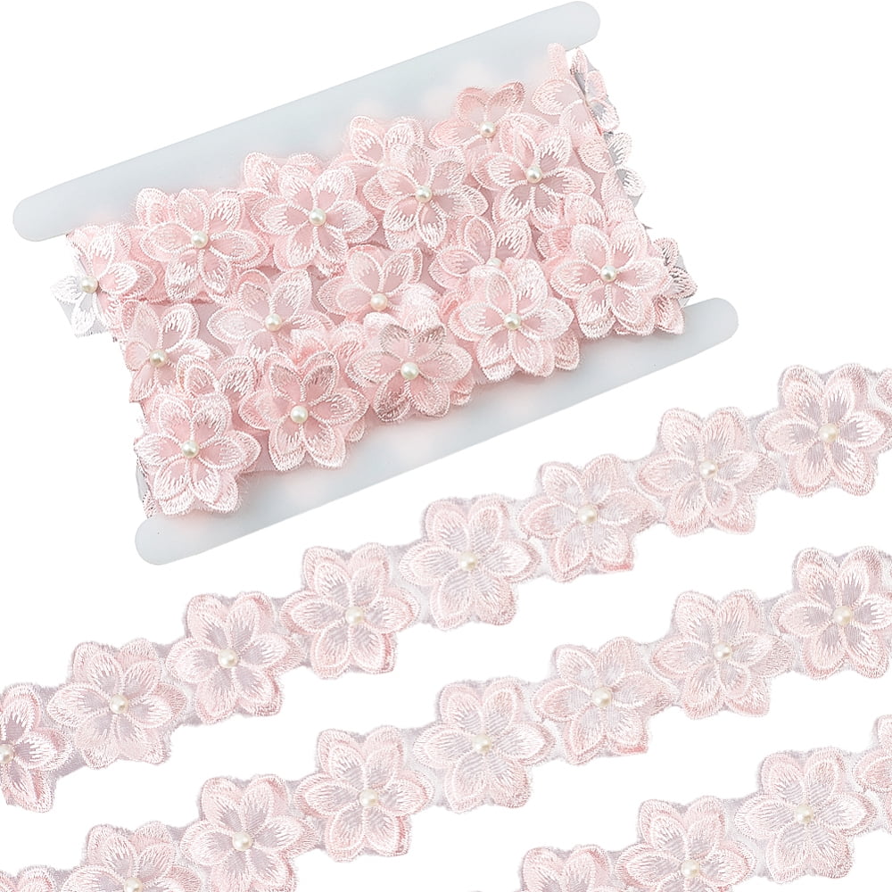 2 Yards 1.75 Inch Misty Rose Ribbon White Imitation Pearl Flower ...