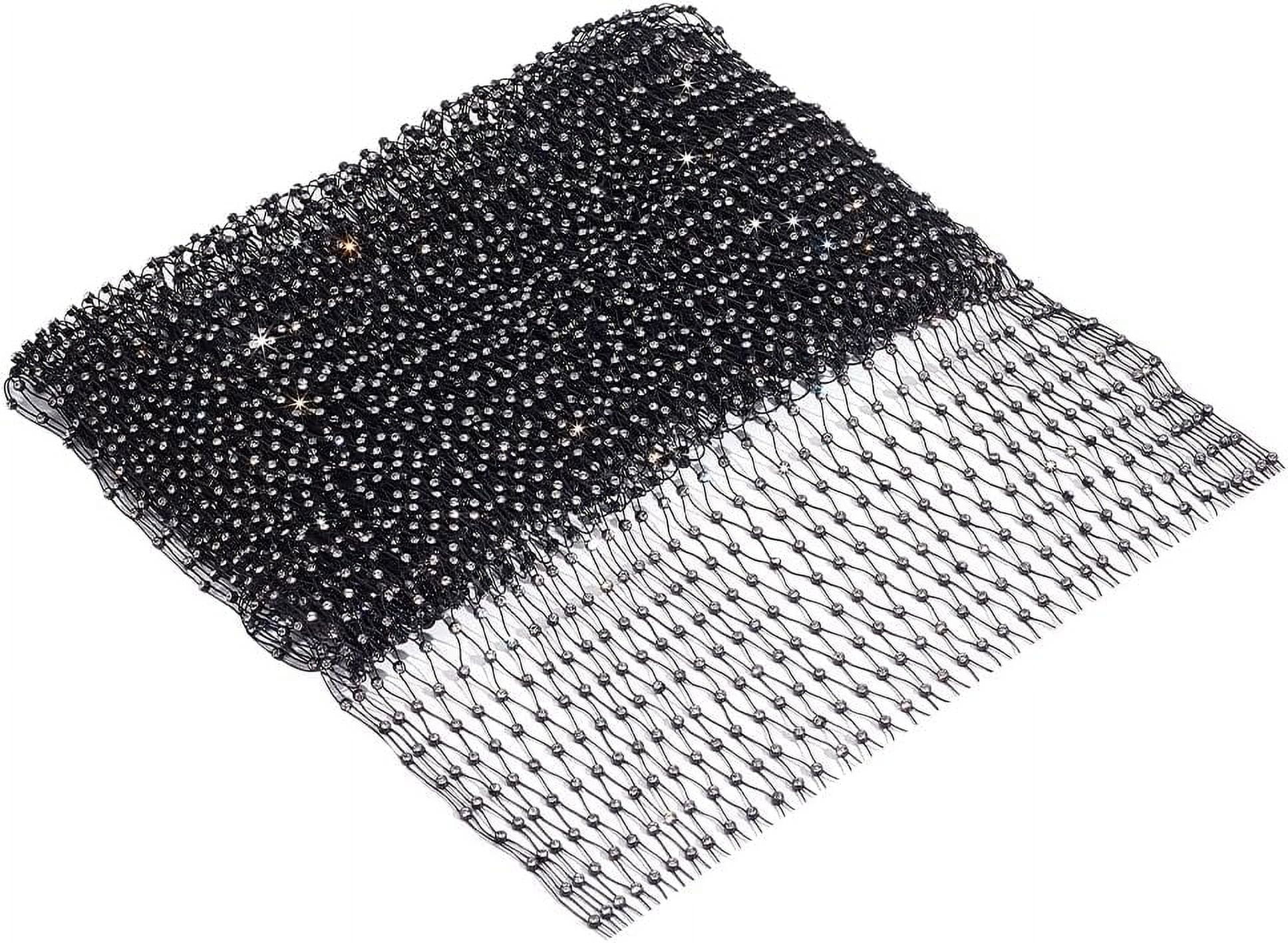2 Yards×5.11 Inch Black Stretch Rhinestone Fishnet Fabric Silver ...