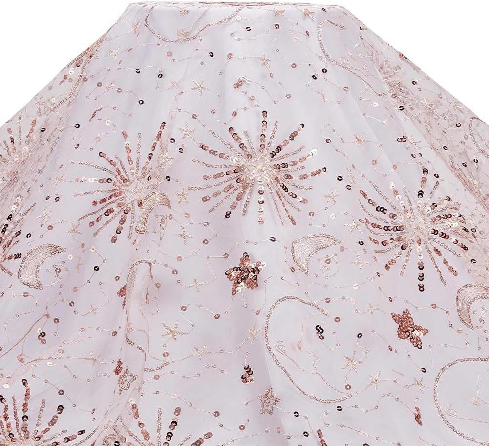 2 Yards×61.4 Inch Pink Stars Moon Sequins Lace Fabric Sparkly ...