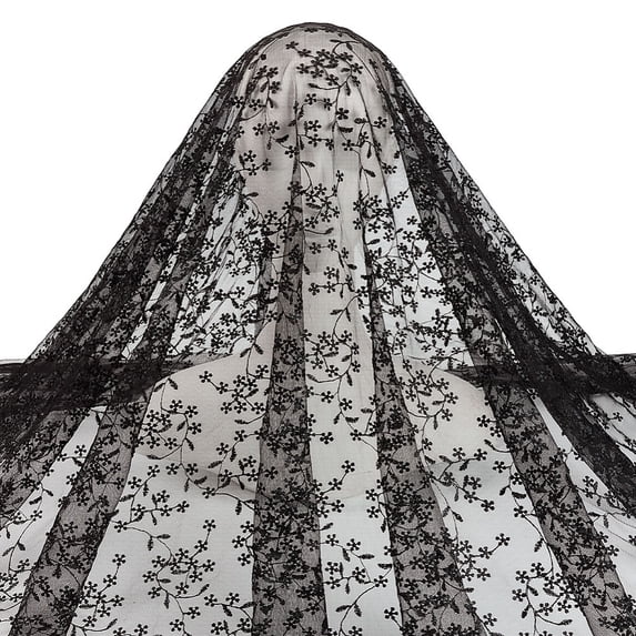 2 Yards Black Flower Branch Embroidered Lace Fabric 53.5 Inch Floral ...
