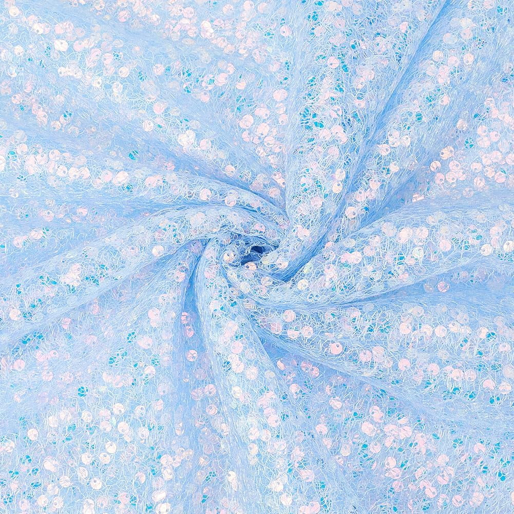 2 Yards Blue Sequin Fabric by The Yard Glitter Stretch Mesh Fabric ...