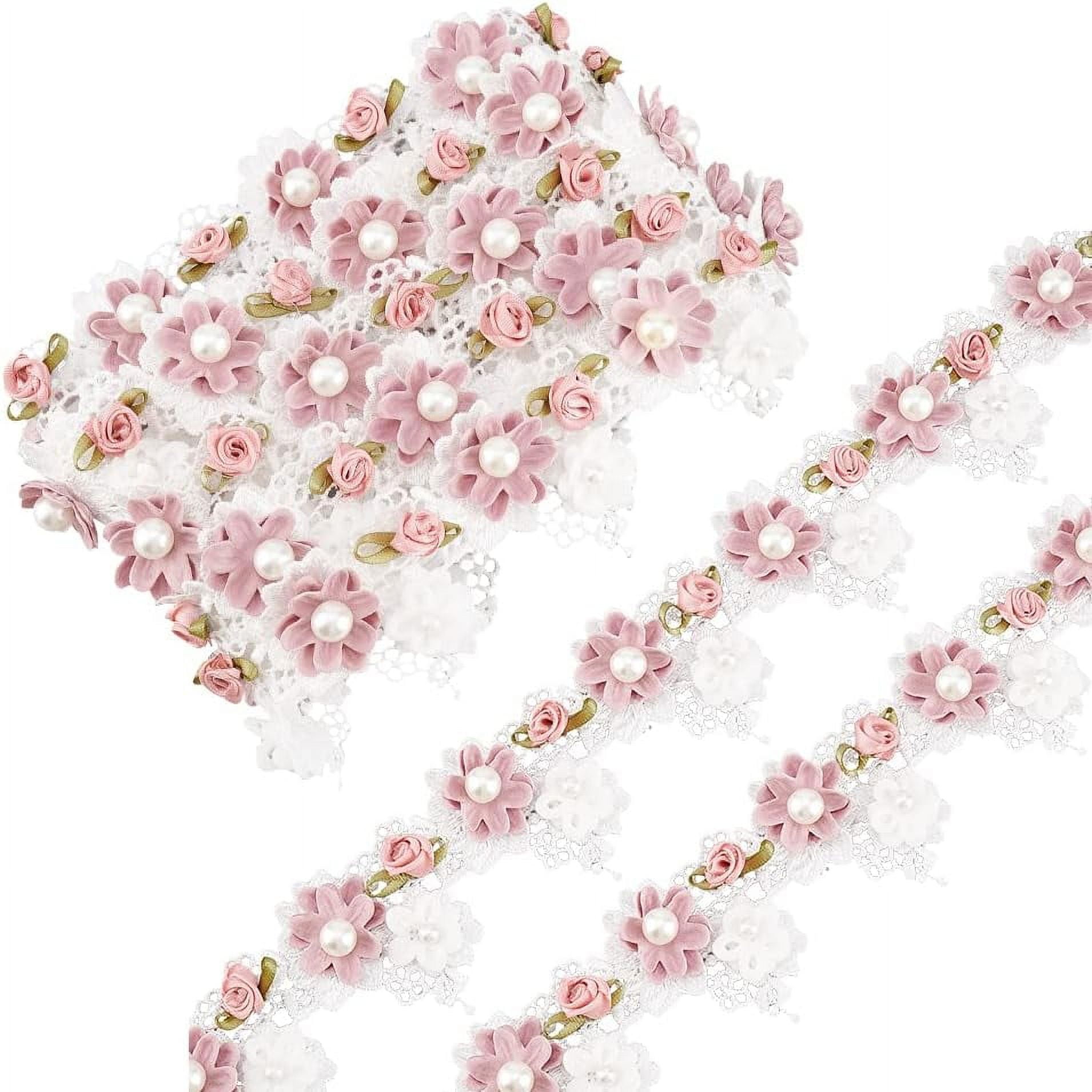 2 Yards Flower Lace Edge Trim Ribbon with Pearl & Rose Daisy 2.3 inch ...