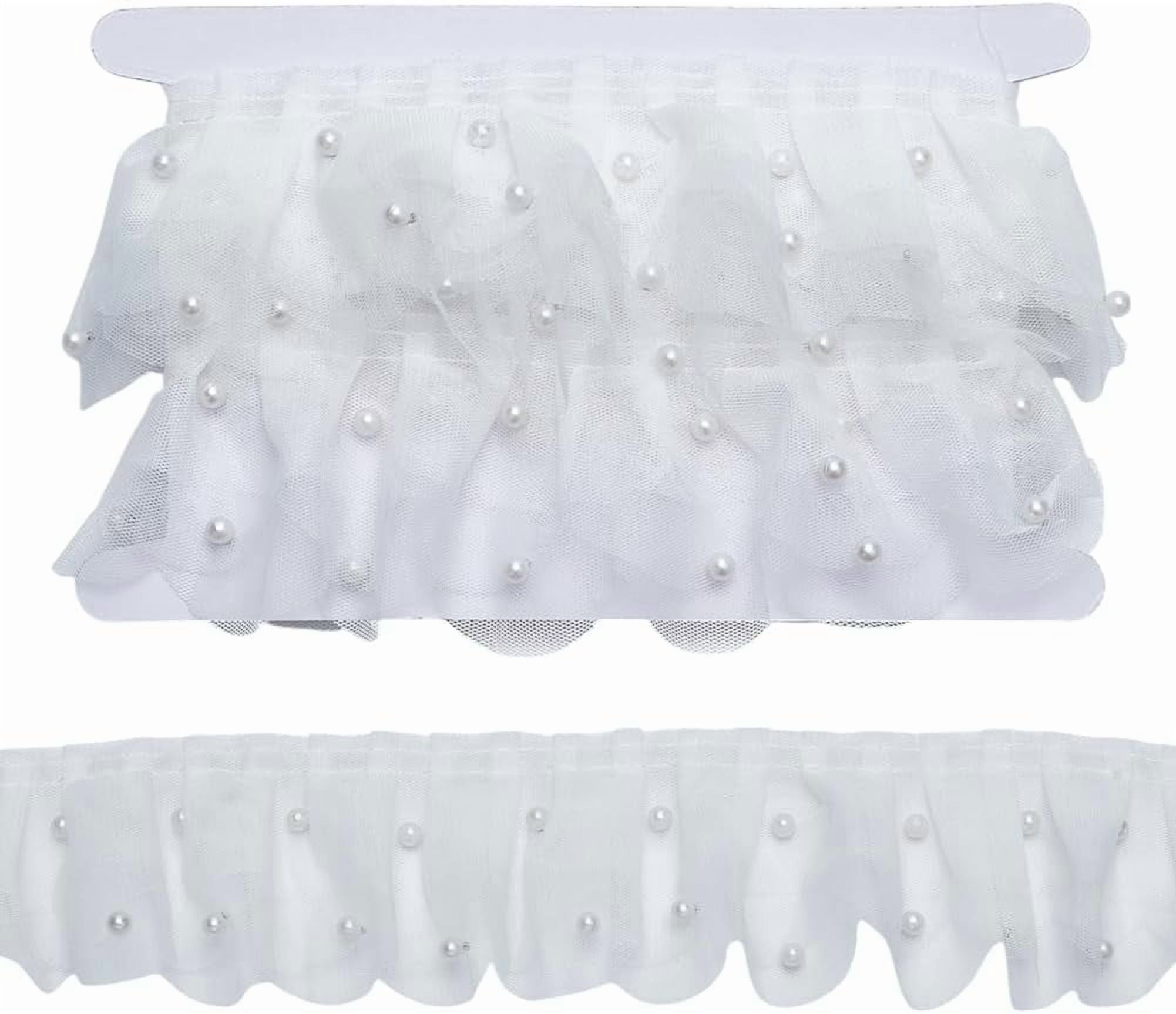 2 Yards Layer Beads Ruffled Fabric lace Trim 65mm(2.56 Inch) White 3 ...