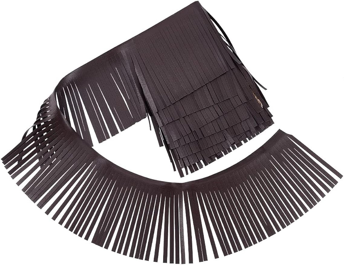 2 Yards Leather Fringe Trim 4 Inch PU Leather Tassels Coffee Color ...