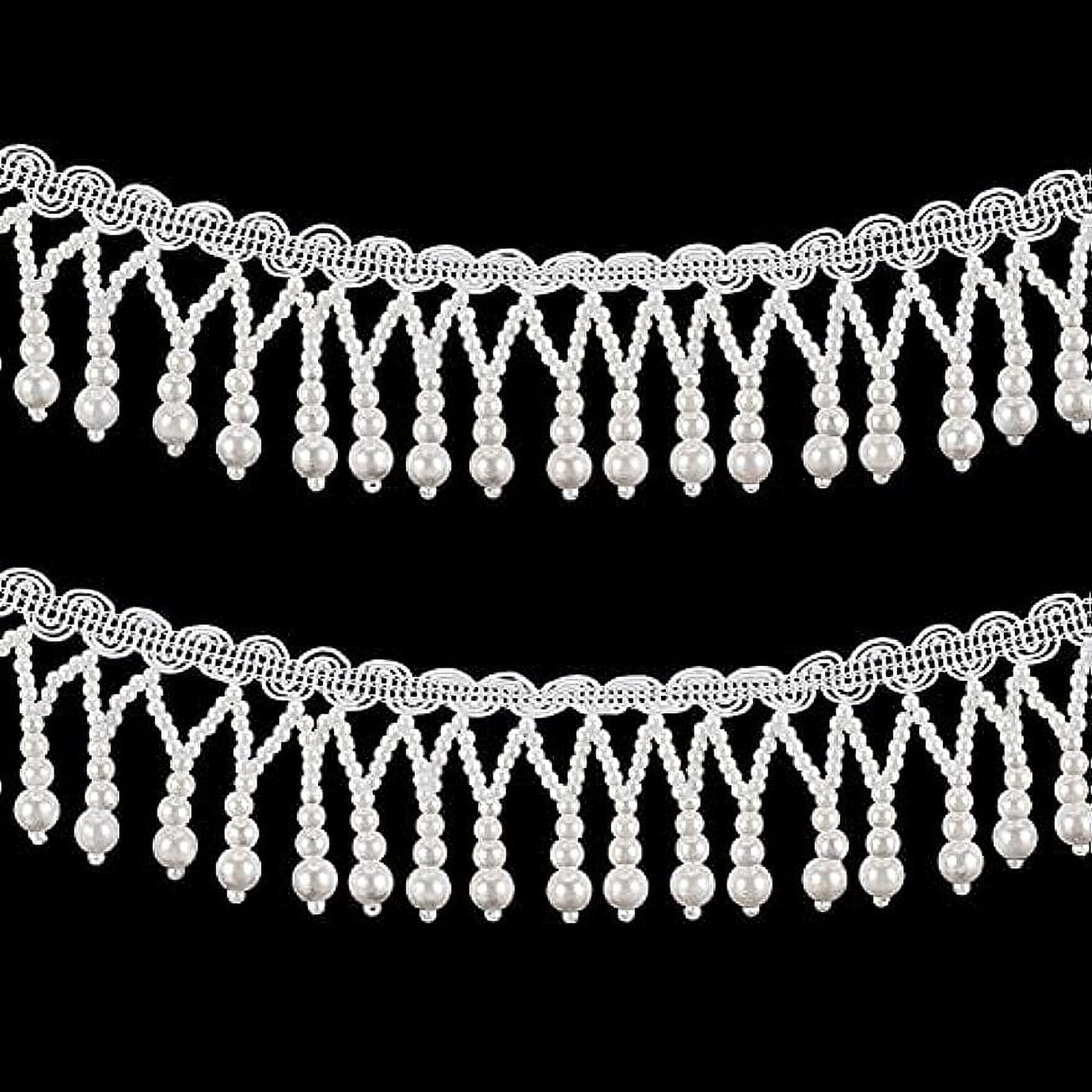 2 Yards Pearl Tassle Beaded Trim Pearl Beaded Trim 2 Inch Wide White ...