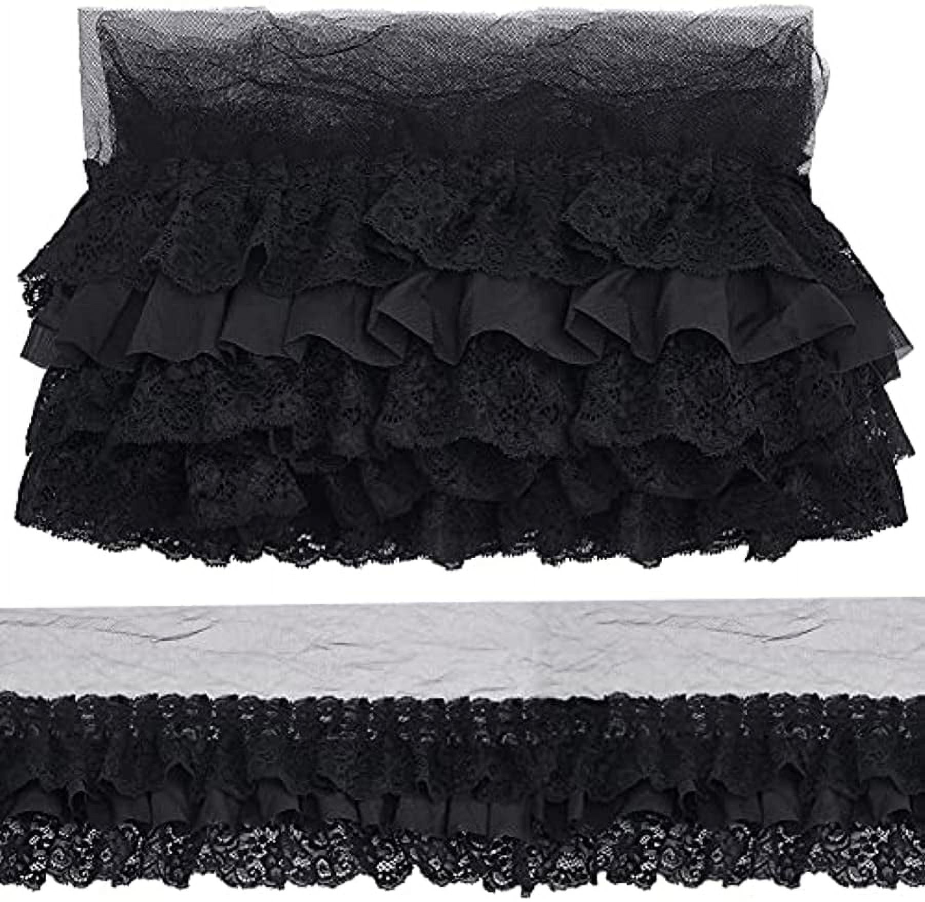 2 Yards Pleated Chiffon Lace Trim Black Ruffle Lace Trim 3-Layer ...