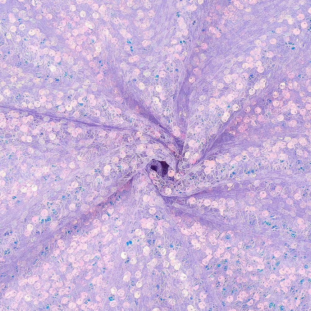 2 Yards Purple Mesh Sequin Glitter Fabric Flat Round Lavender Wavy ...