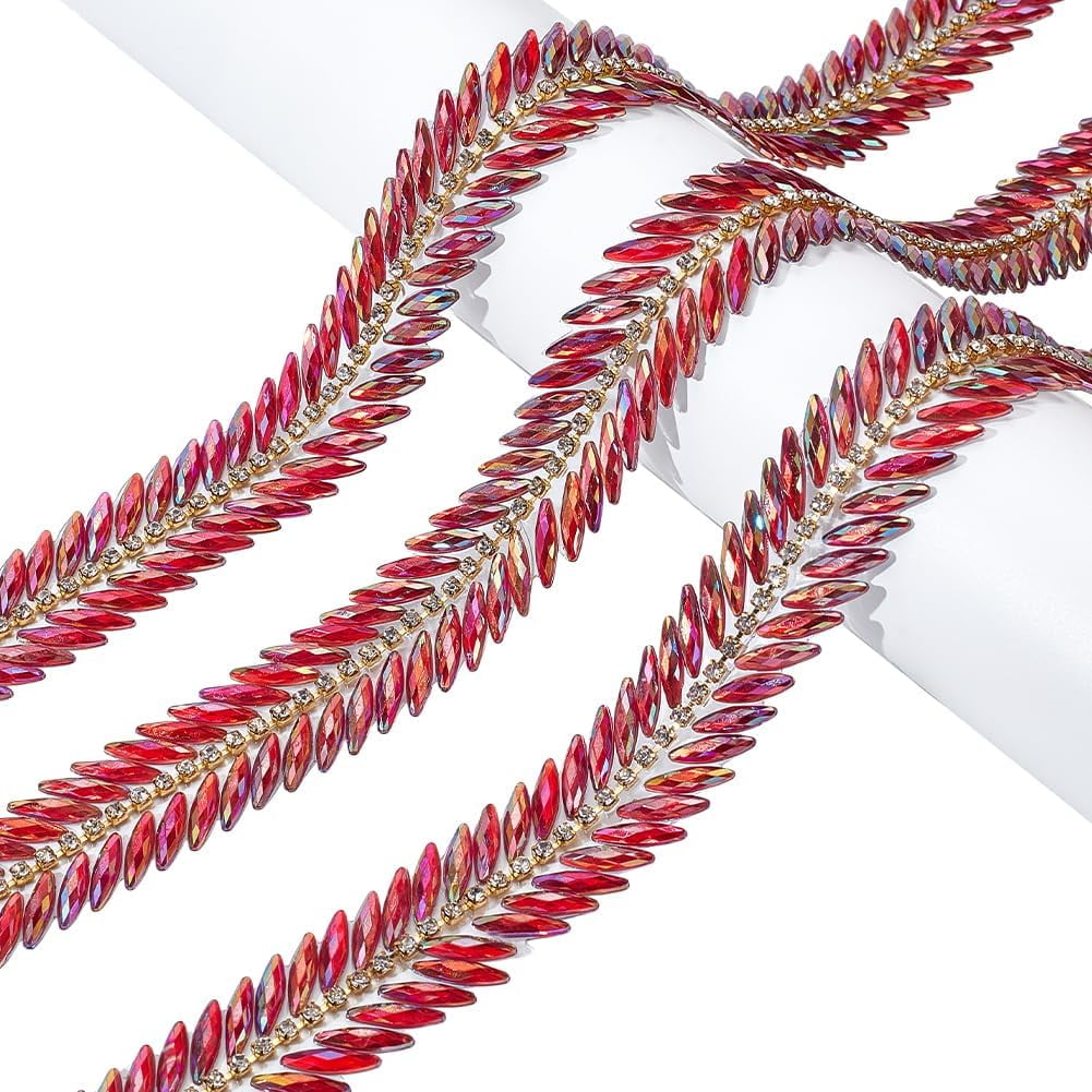2 Yards Rhinestone Ribbon 1 Inch Red Shiny Rhinestone Sewing Decorative ...