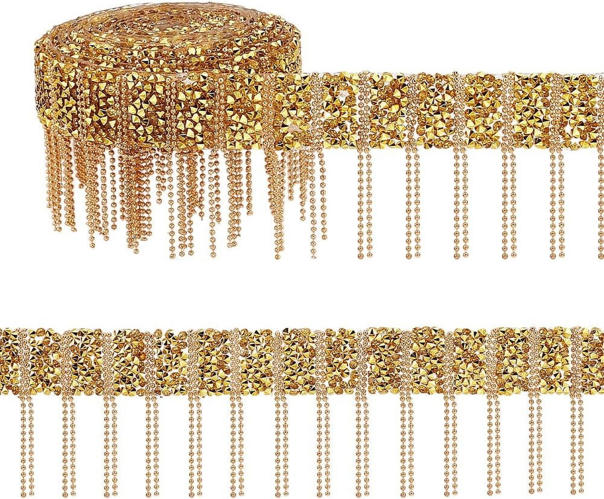 2 Yards Self Adhesive Rhinestones Ribbon 1.83 inch Gold Rhinestone ...