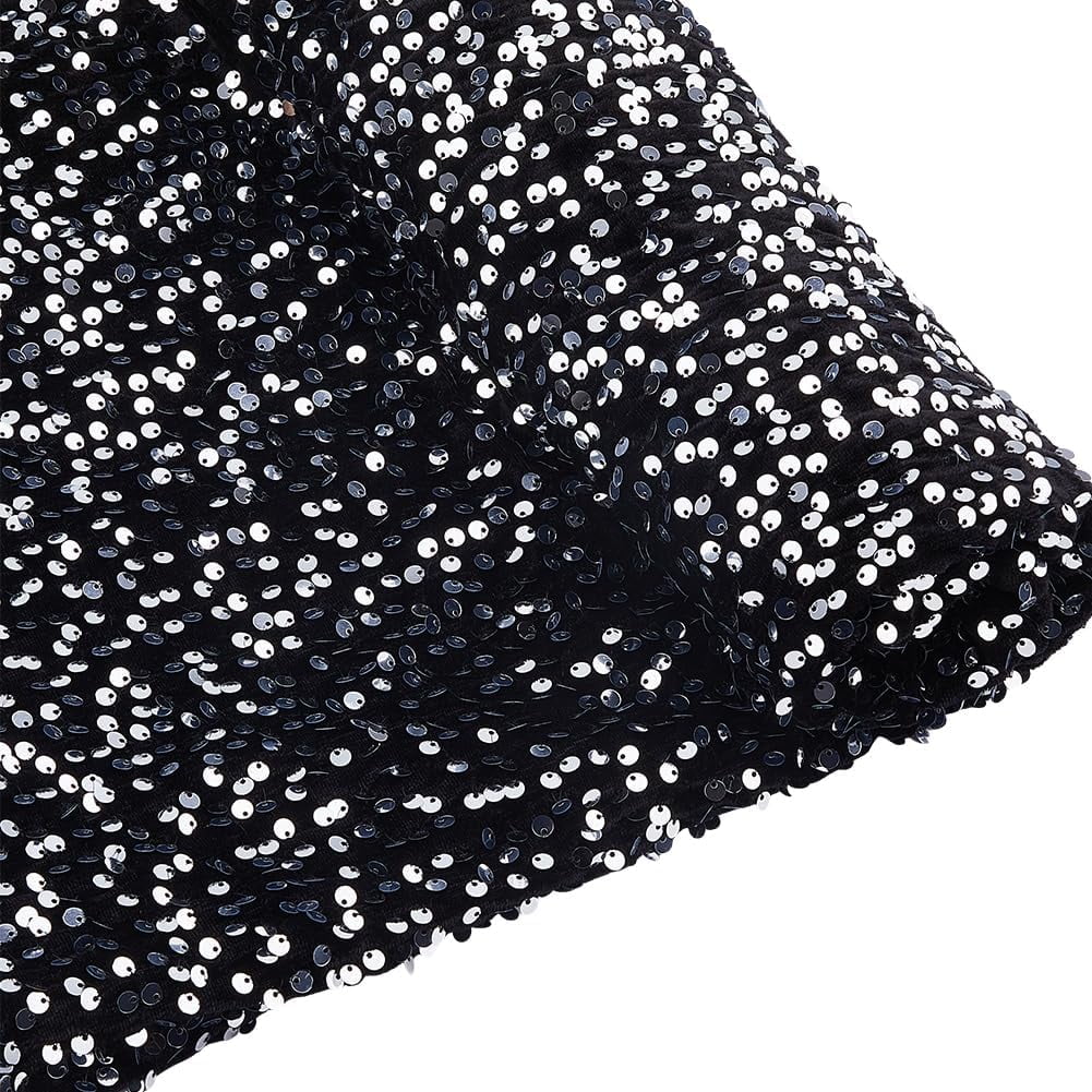 2 Yards Sequin Stretch Fabric 66 Inch Wide Black Sequin Velvet Fabric ...