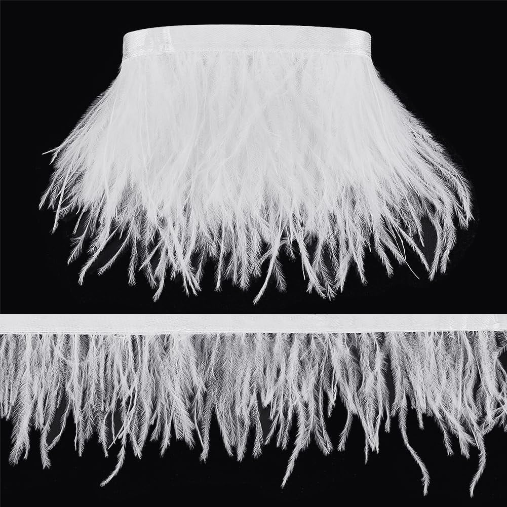 2 Yards White Ostrich Feather Trim 3.15-3.94 Inches Feathers Fringe ...