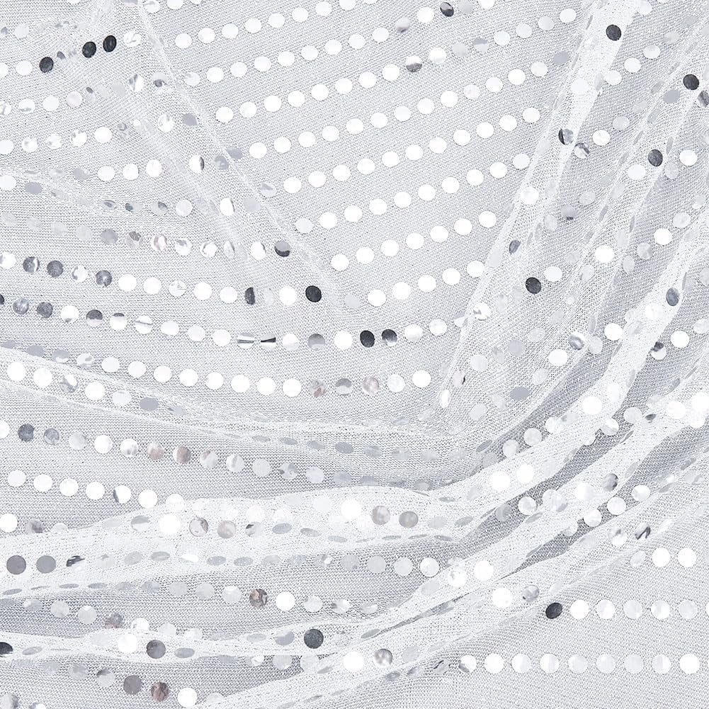 2 Yards White Sequin Mesh Fabric Silver Metallic Netting Fabric by The ...